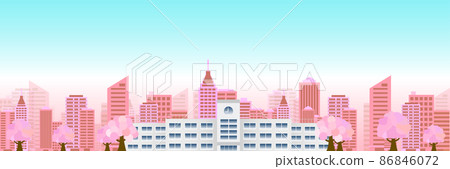Sakura school building background - Stock Illustration [86846072] - PIXTA