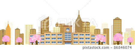 Sakura school building background - Stock Illustration [86846074] - PIXTA