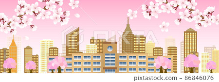 Sakura school building background - Stock Illustration [86846076] - PIXTA