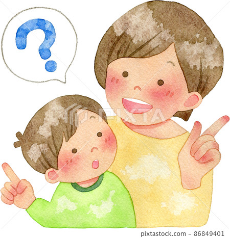 Illustration of a mother answering a child's... - Stock Illustration ...