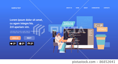arab web developer creating program code on... - Stock Illustration ...