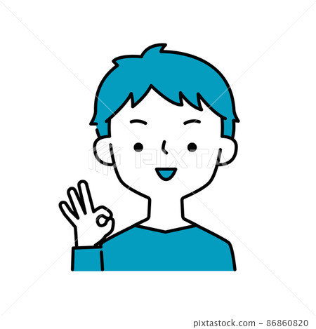 Simple illustration icon of smiling man in OK pose - Stock Illustration ...