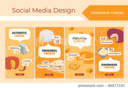 Handmade cheese food, template promo post set - Stock Illustration ...