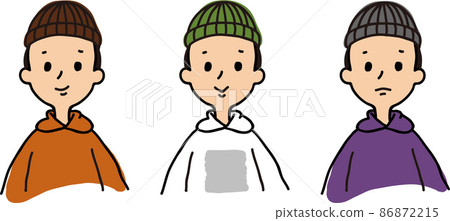 A boy wearing a knit cap with various facial... - Stock Illustration ...