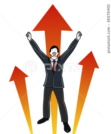 A business person expressing joy by raising... - Stock Illustration ...