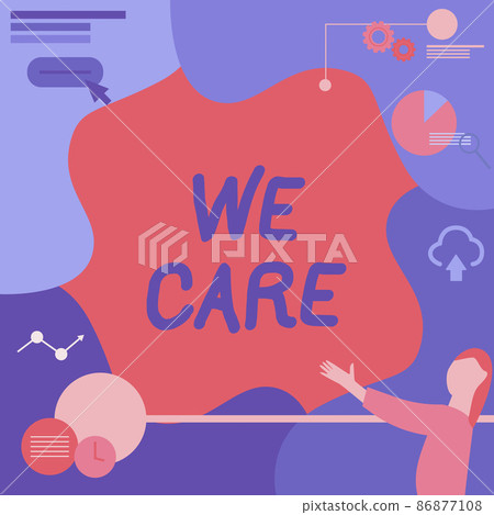 Sign displaying We Care. Business overview We... - Stock Illustration ...