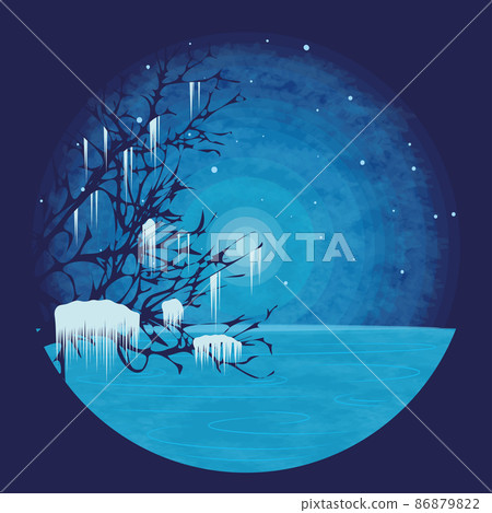 Colored winter landscape with a frozen lake Vector - Stock Illustration ...
