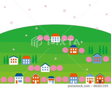 Spring scenery Sakura cityscape - Stock Illustration [86881395] - PIXTA