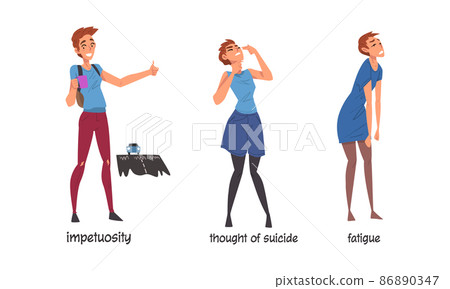 Set of bipolar disorder symptoms. Impetuosity,... - Stock Illustration ...
