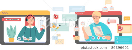 Virtual meeting, online consultation with... - Stock Illustration ...
