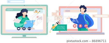 Virtual meeting, online consultation with... - Stock Illustration ...