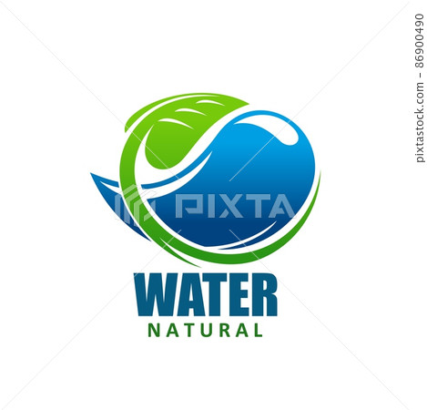 Natural water icon with drop and green leaf,...-插圖素材 [86900490] - PIXTA圖庫
