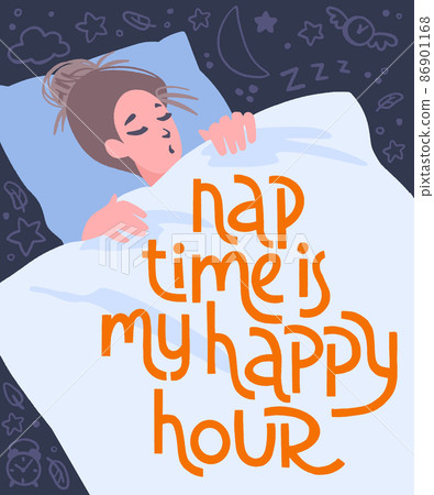 Nap time is my happy hour. Hand drawn lettering... - Stock Illustration ...