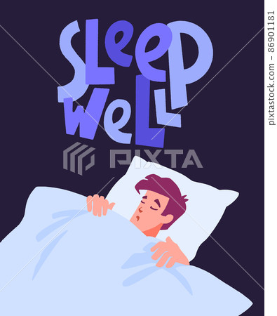 Sleep well. Hand drawn lettering quote with man... - Stock Illustration ...