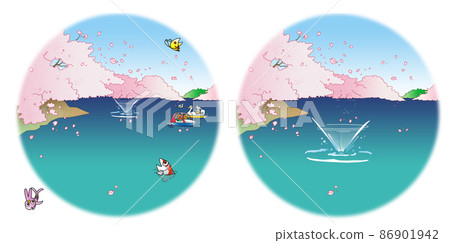 Spring, boat, pond, background, material - Stock Illustration [86901942 ...