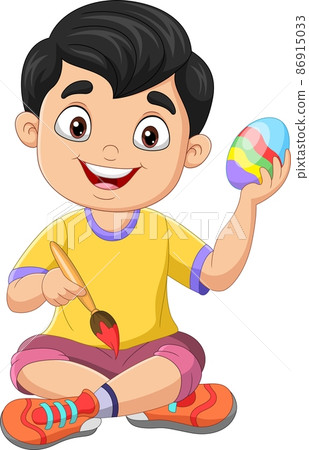 Cartoon little boy painting an easter egg - Stock Illustration ...