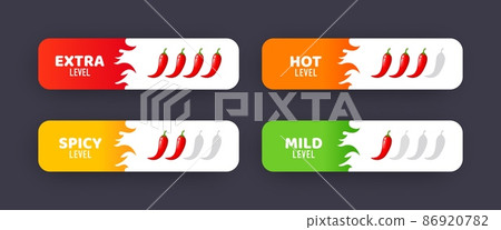 Spicy level sticky labels, vector savory food... - Stock Illustration ...