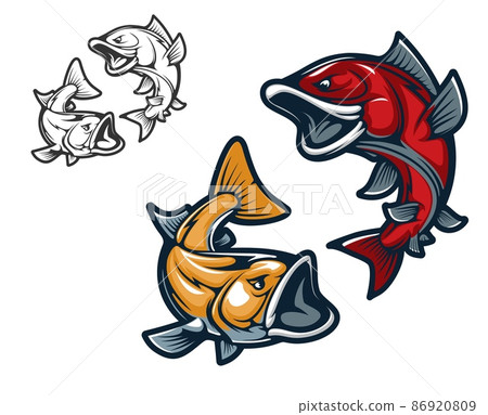 Cartoon carp fish mascots. Isolated characters... - Stock Illustration ...