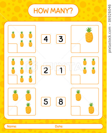 How many counting game with pineapple worksheet... - Stock Illustration ...