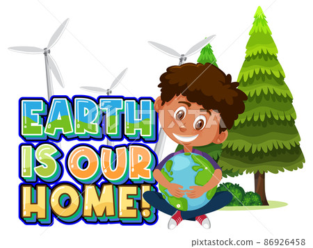 Earth is our home with a boy hugging earth globe - Stock Illustration ...
