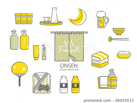 Line art icon set for hot spring inn Simple and... - Stock Illustration ...
