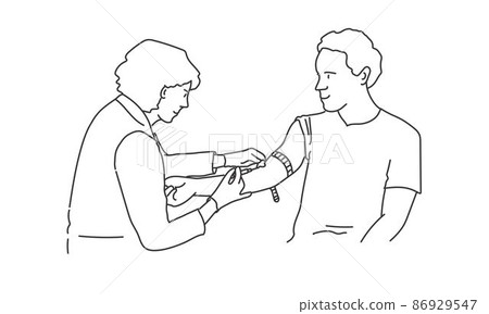 Nurse makes intravenous blood sampling from a... - Stock Illustration ...