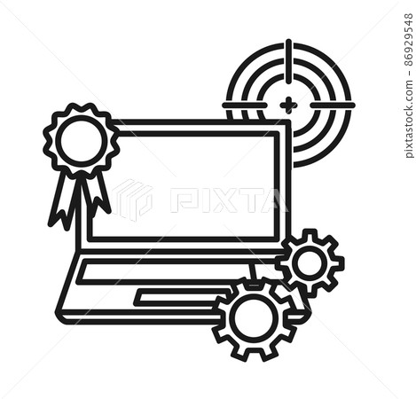 Line art black and white laptop testing icon - Stock Illustration ...