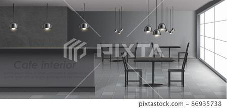 Modern restaurant, cafe realistic vector interior - Stock Illustration ...