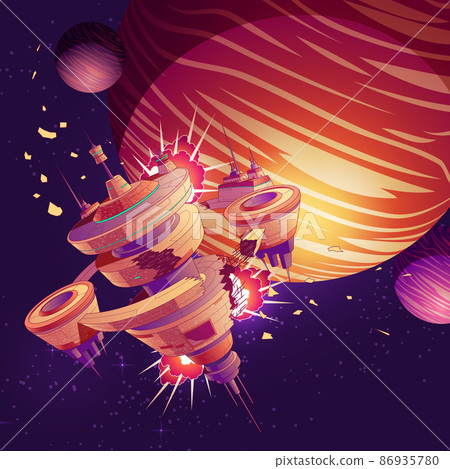 Future spaceship or orbital station crash vector - Stock Illustration ...