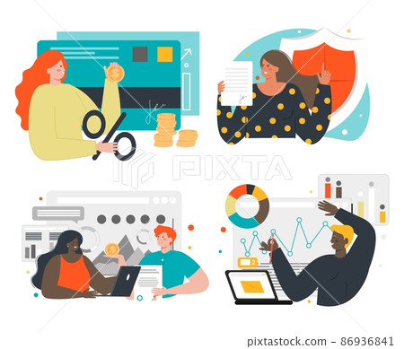 Bank manager, employee and customer cartoon...-插圖素材 [86936841] - PIXTA圖庫