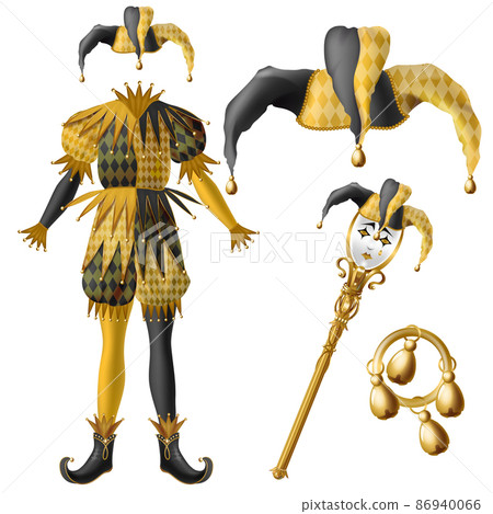 Jester costume elements realistic vector set-插圖素材 [86940066] - PIXTA圖庫