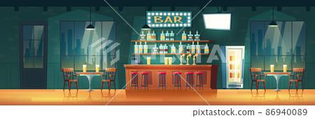 Bar in evening metropolis cartoon vector interior - Stock Illustration ...