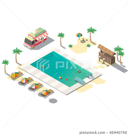Luxury resort swimming pool isometric vector - Stock Illustration ...