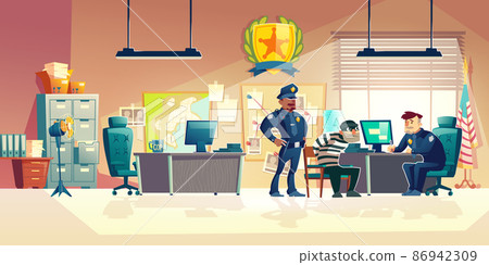 Criminal interrogation in police cartoon vector - Stock Illustration ...
