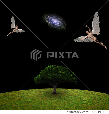 Angels above green tree - Stock Illustration [86949110] - PIXTA