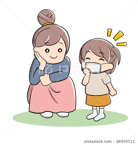 Girl and mom smiling with a mask on - Stock Illustration [86950522] - PIXTA