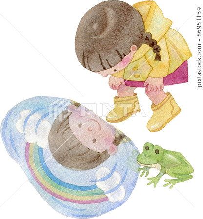 Illustration of a girl looking into a puddle - Stock Illustration ...