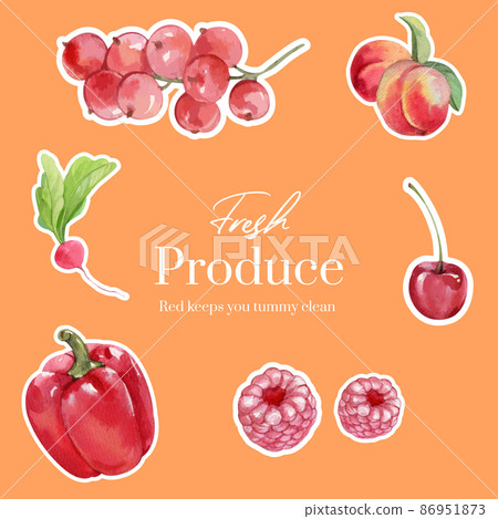 Sticker template with red fruits and vegetable... - Stock Illustration ...