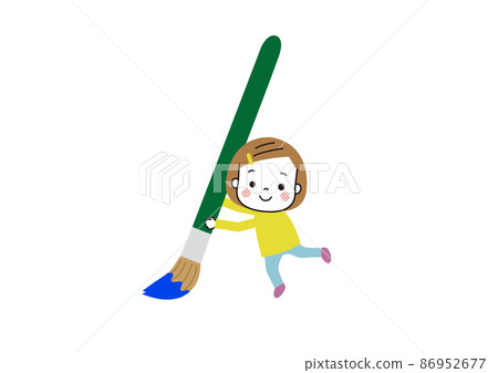 A girl drawing a picture with a big brush - Stock Illustration ...