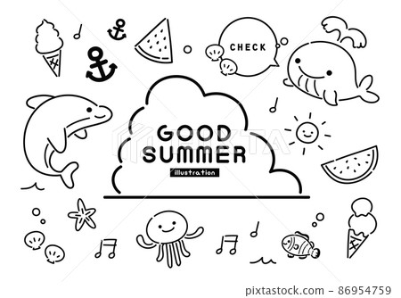 Cute summer vector illustration set line... - Stock Illustration ...