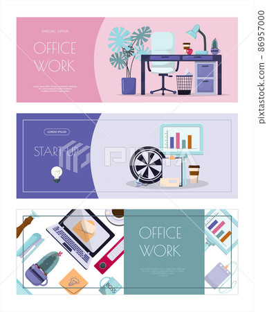 Flat vector banner template for office,... - Stock Illustration ...