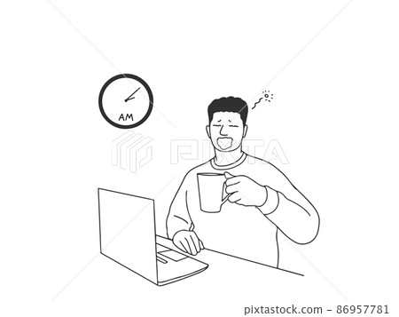 A man who works remotely until midnight - Stock Illustration [86957781 ...