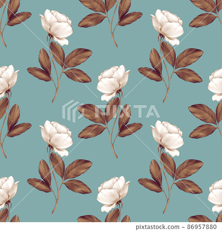 Seamless floral pattern of white rose flowers... - Stock Illustration ...