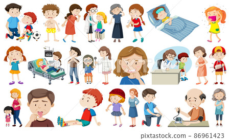 Set of sick people with different symptoms - Stock Illustration ...
