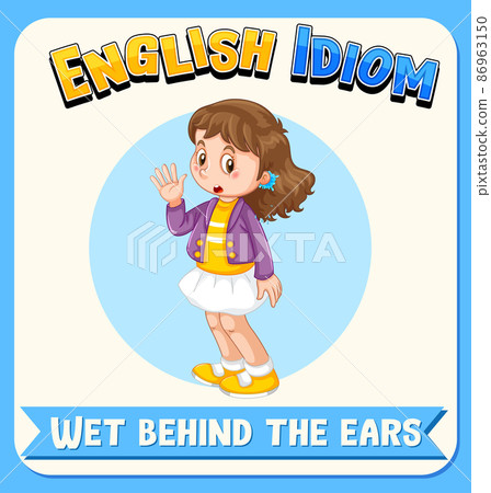 English idiom with picture description for wet... - Stock Illustration ...