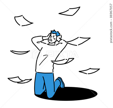 A young man kneeling while crying because of... - Stock Illustration ...