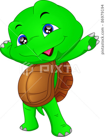 cute green turtle cartoon on a white background - Stock Illustration ...