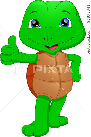 cute green turtle cartoon thumb up - Stock Illustration [86979341] - PIXTA