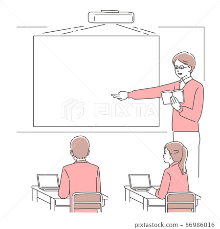 Classroom lesson using a computer or tablet ICT... - Stock Illustration ...
