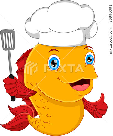 cartoon chef fish posing and holding a spatula - Stock Illustration ...